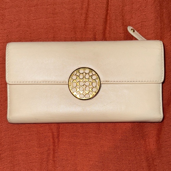 Coach | Bags | Coach Elegant Cream Wallet With Gold Accent | Poshmark